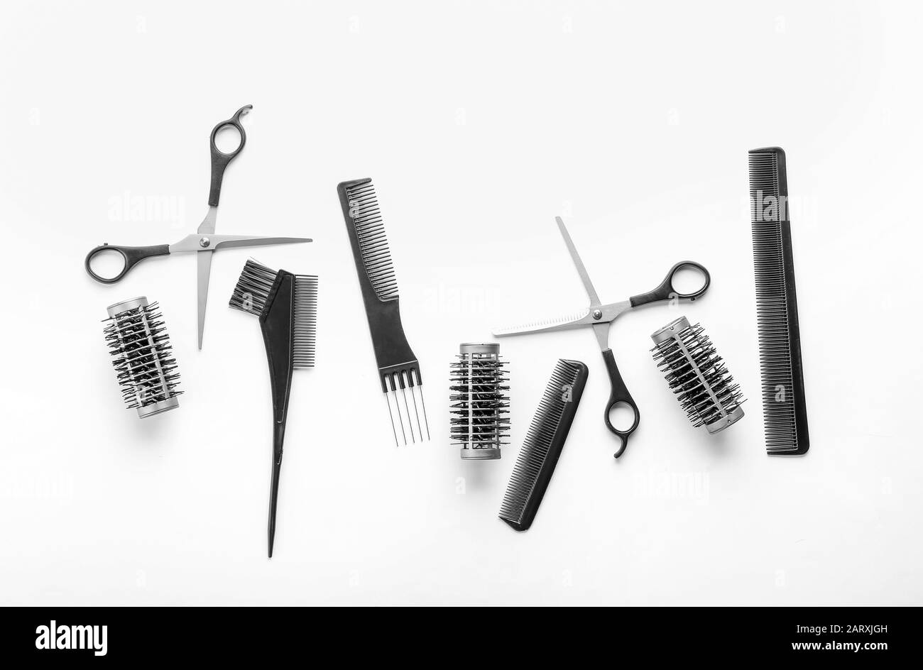 Professional hairdresser's set on white background Stock Photo - Alamy