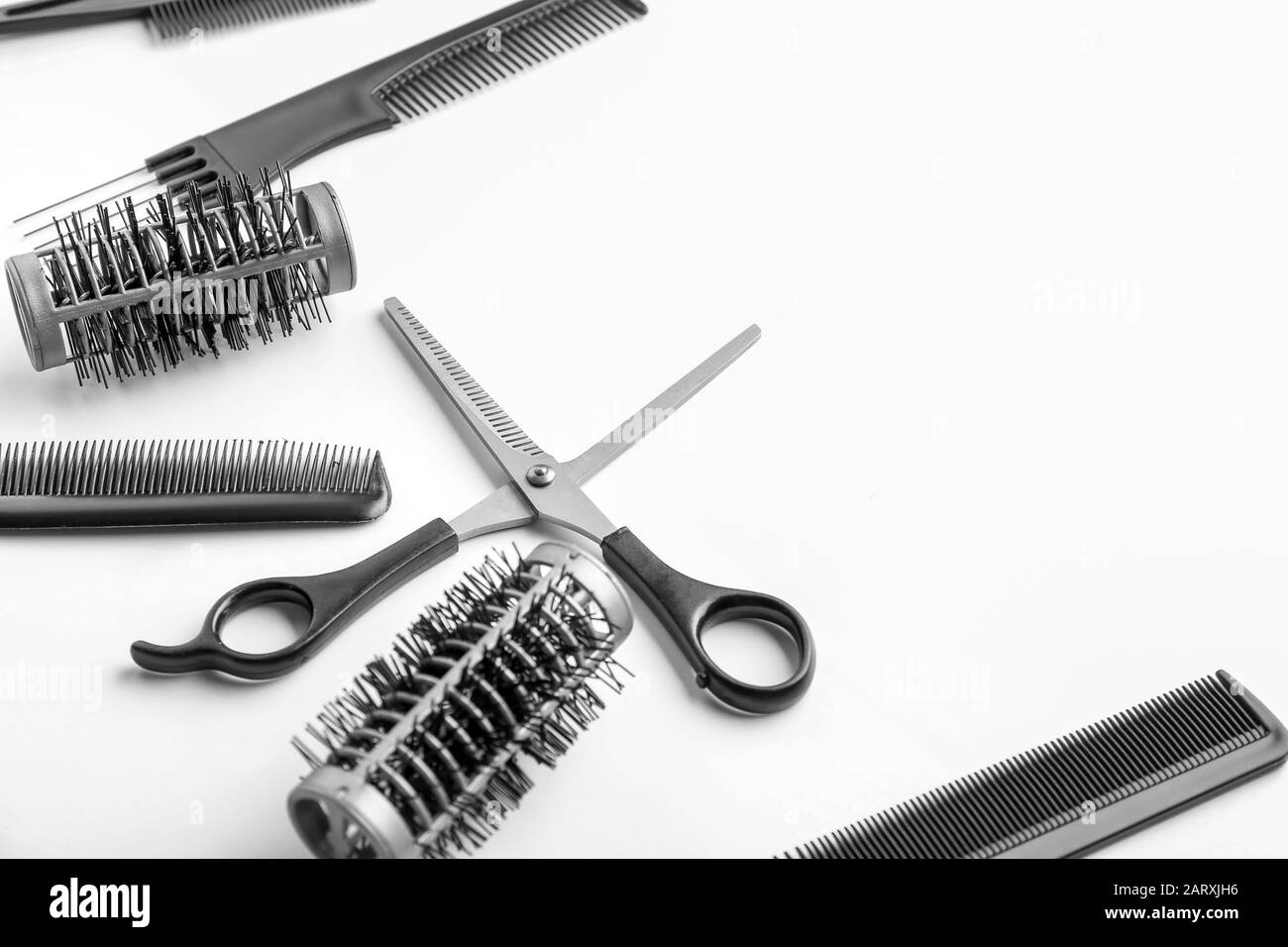 Professional hairdresser's set on white background Stock Photo - Alamy
