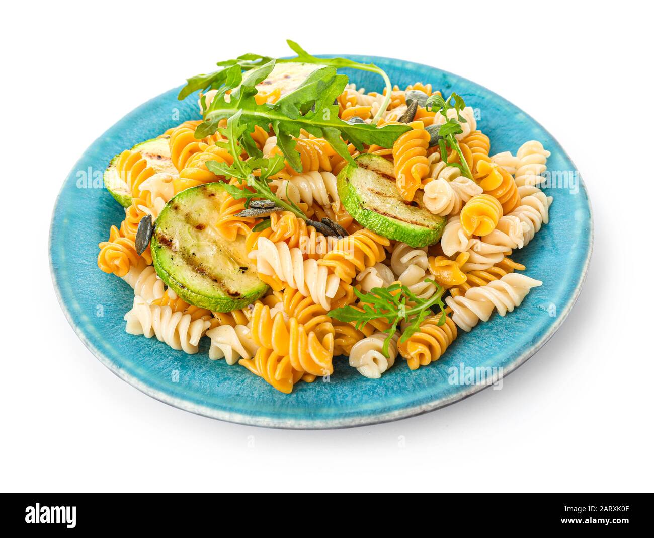 Plate with tasty pasta on white background Stock Photo - Alamy