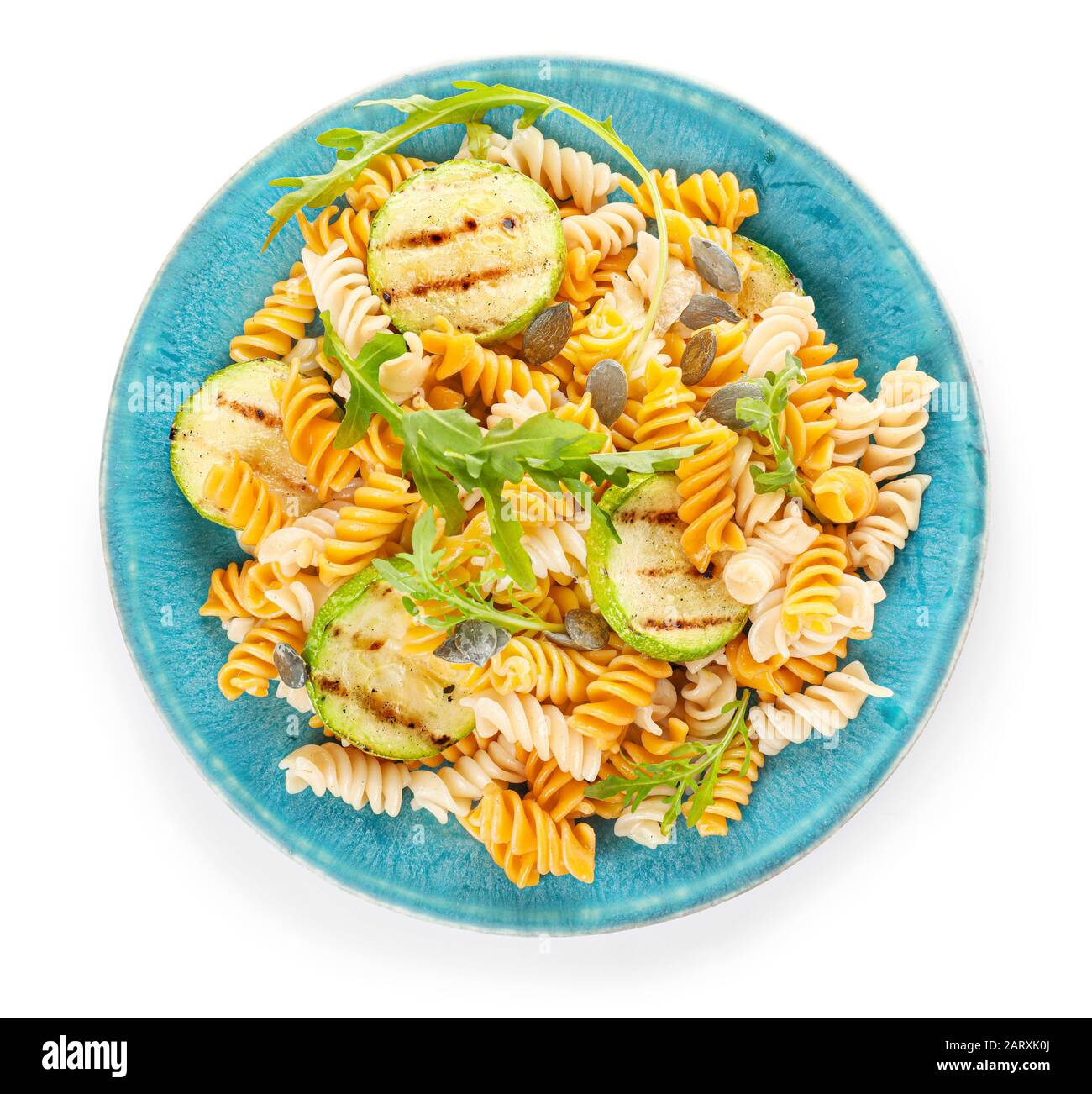 Plate with tasty pasta on white background Stock Photo - Alamy