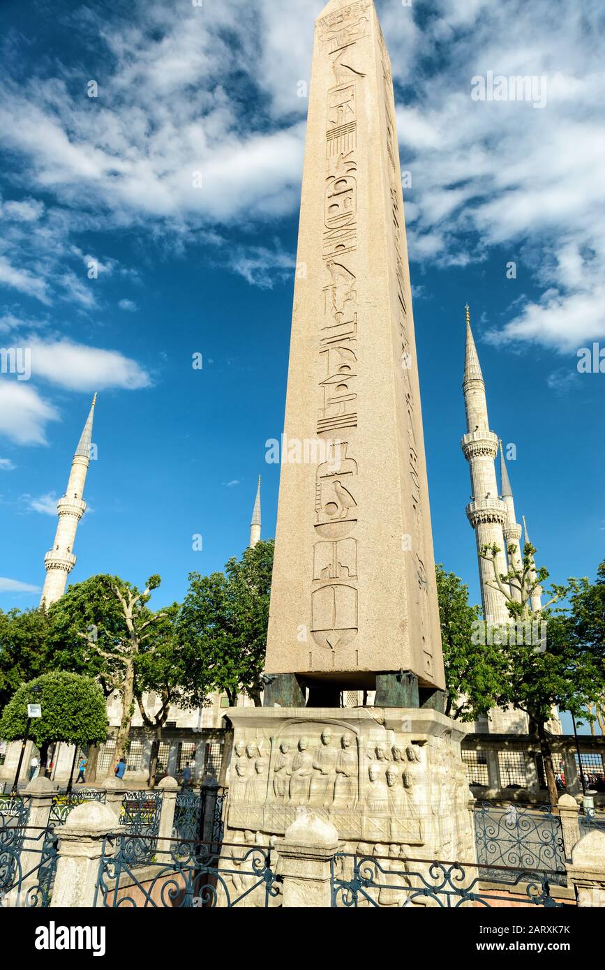The Obelisk of Theodosius and minarets of the Blue Mosque in Istanbul ...