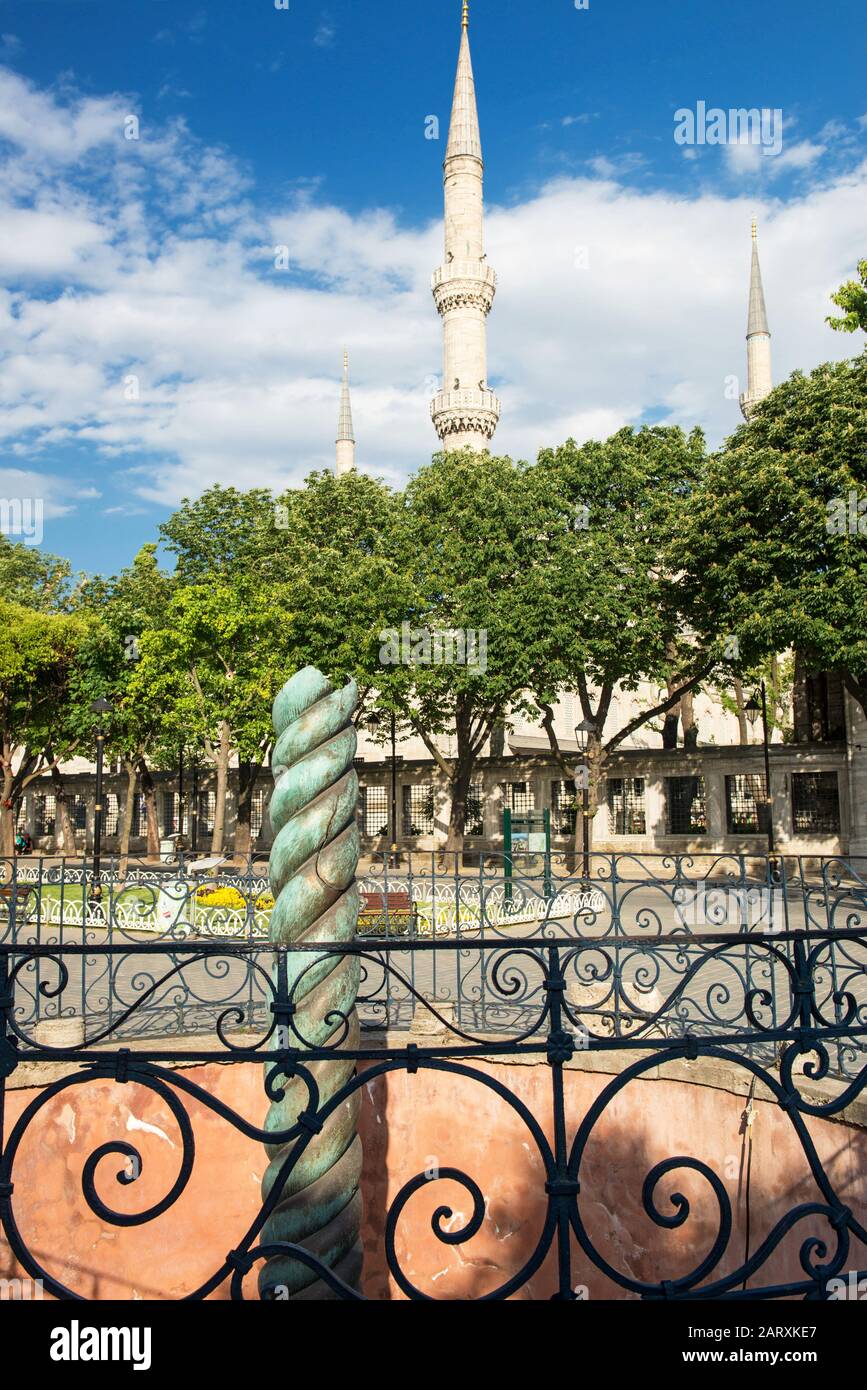 The Serpent Column and Blue Mosque minarets in Istanbul, Turkey ...