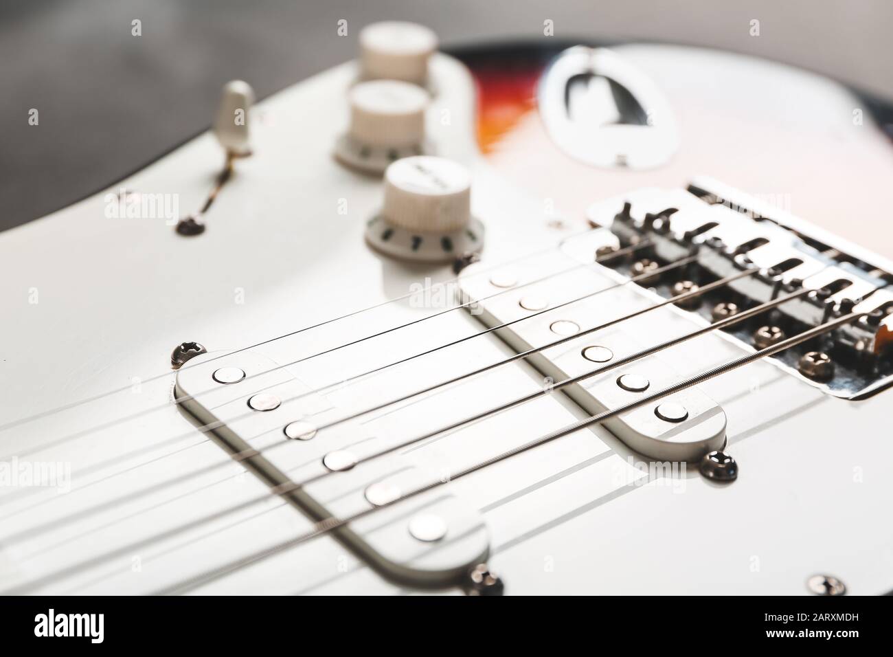 Modern bass guitar, closeup view Stock Photo - Alamy
