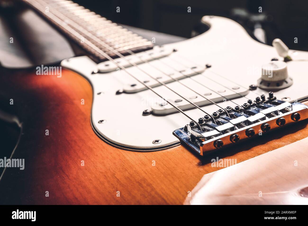 Modern bass guitar, closeup view Stock Photo - Alamy