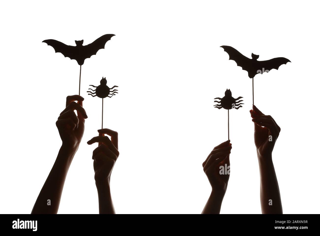 Silhouette of hands with Halloween decor on white background Stock ...