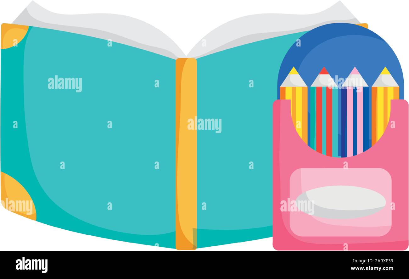 back to school education open book and pencils color in box vector ...