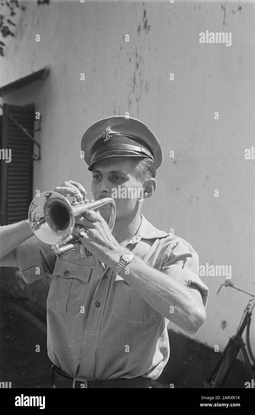 Staff music KNIL Trumpet player Date: april 1947 Location: Indonesia ...
