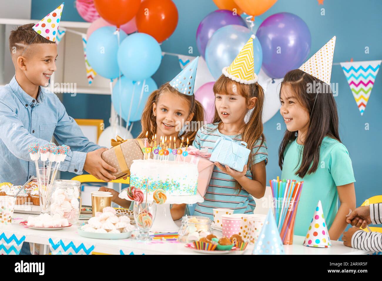 Little children celebrating Birthday at home Stock Photo - Alamy