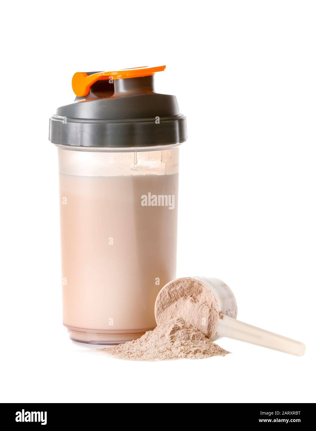 Bottle of protein shake on white background Stock Photo - Alamy