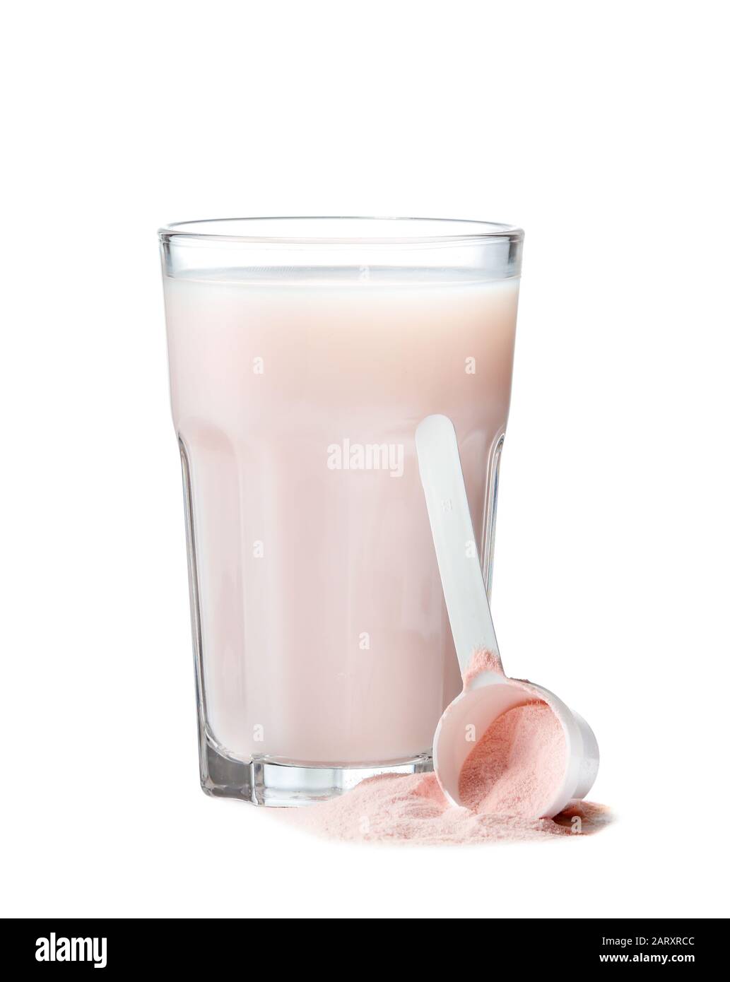Glass of protein shake on white background Stock Photo - Alamy