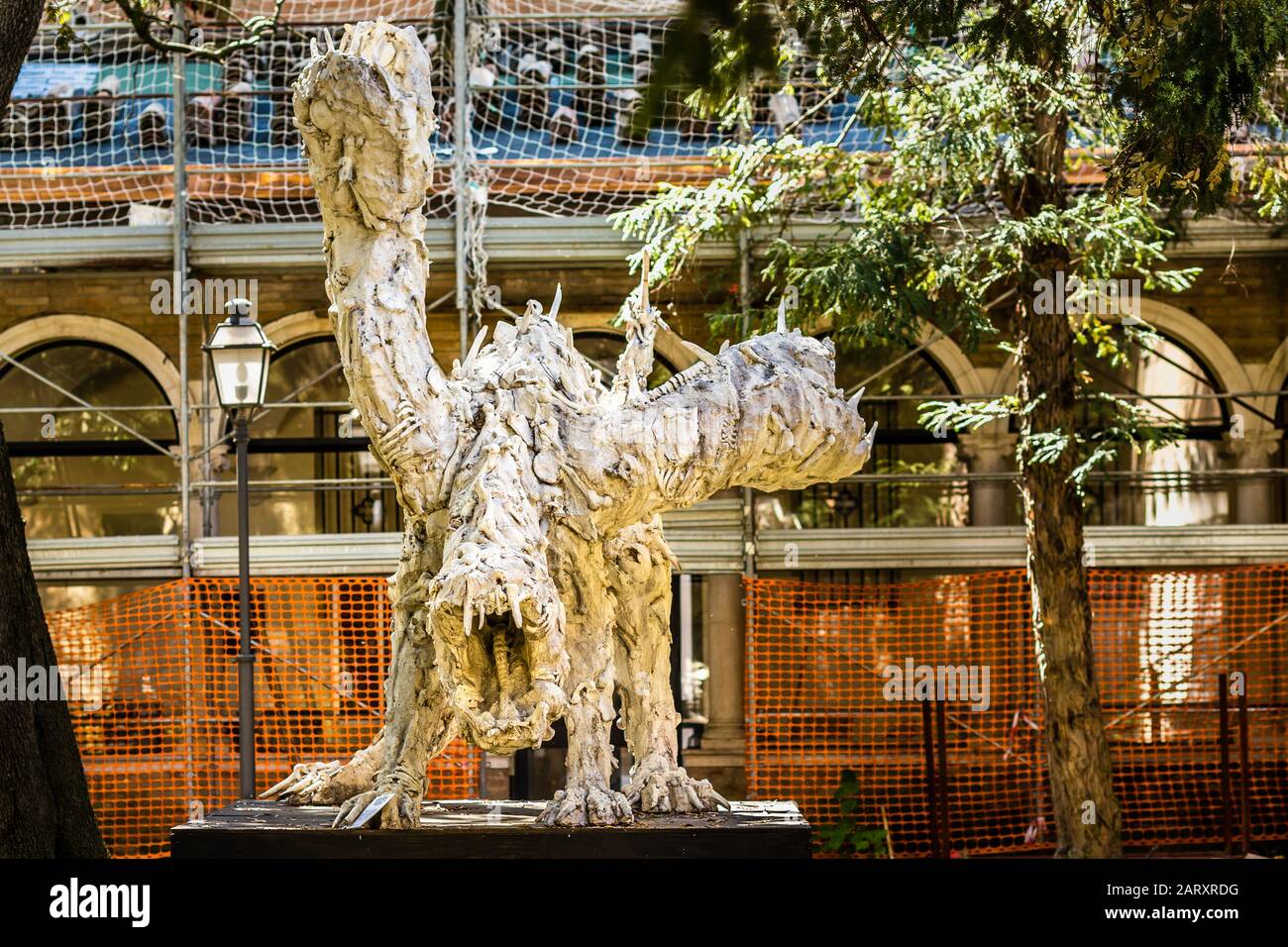 RAVENNA, ITALY - MAY 2, 2019: light is enlightening statue of monster ...
