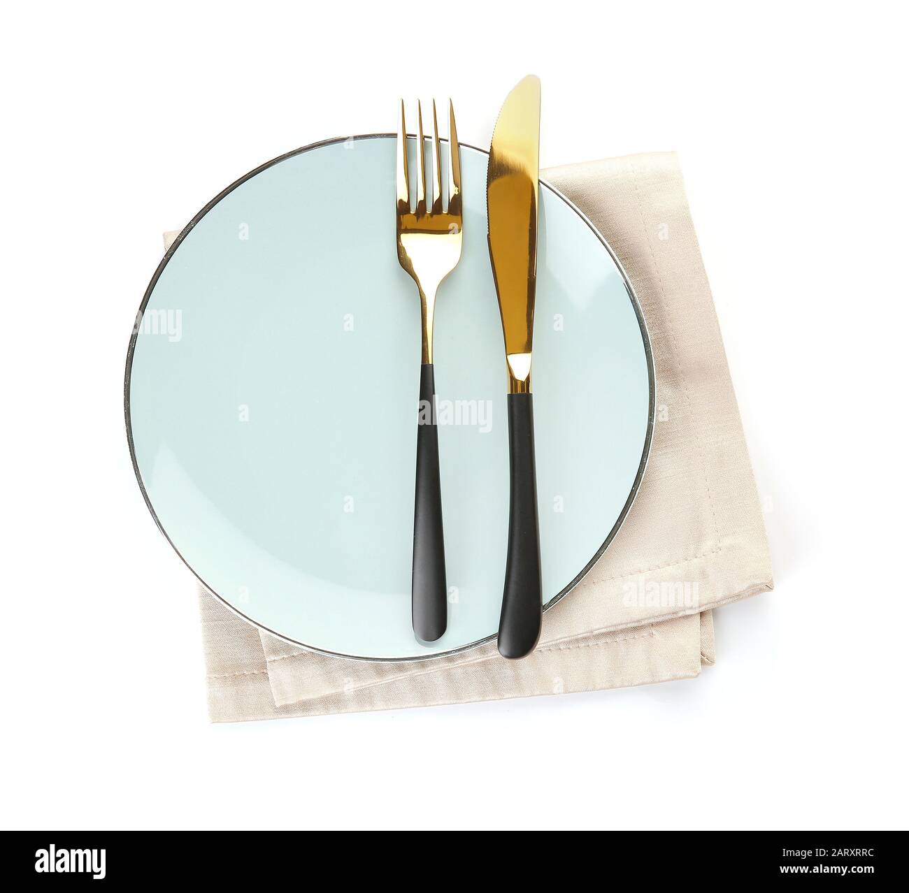 Beautiful table setting on white background Stock Photo - Alamy