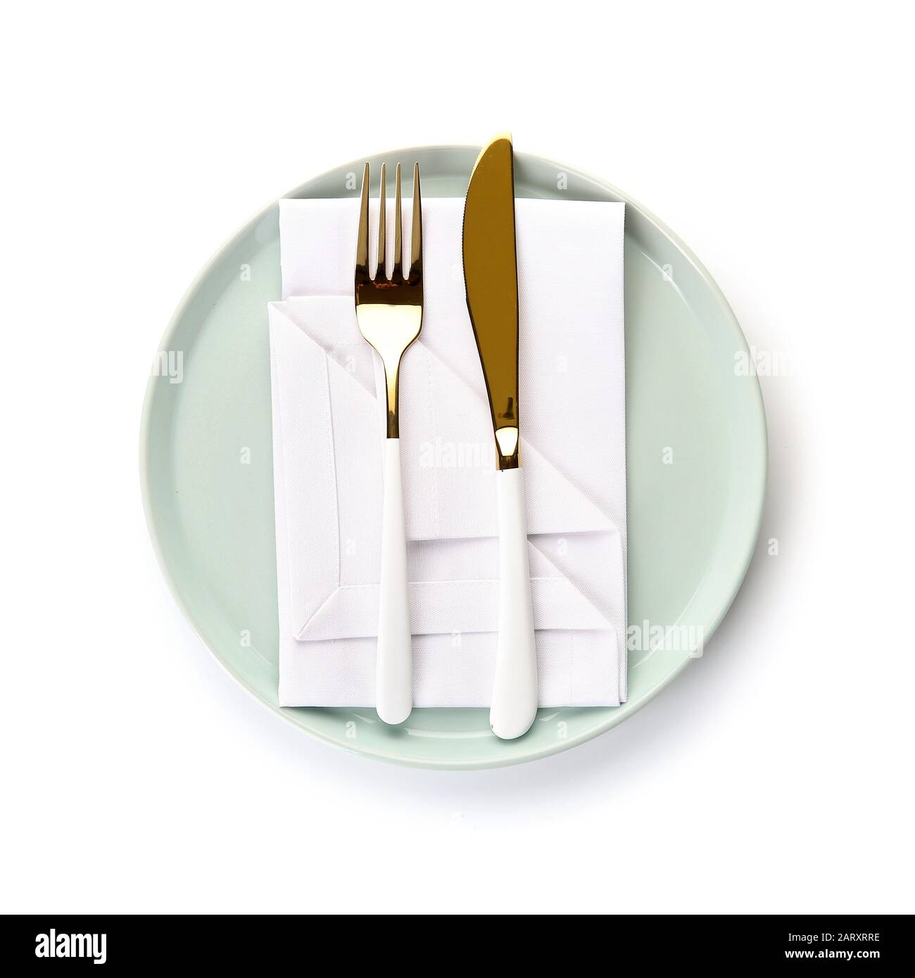 Beautiful table setting on white background Stock Photo - Alamy