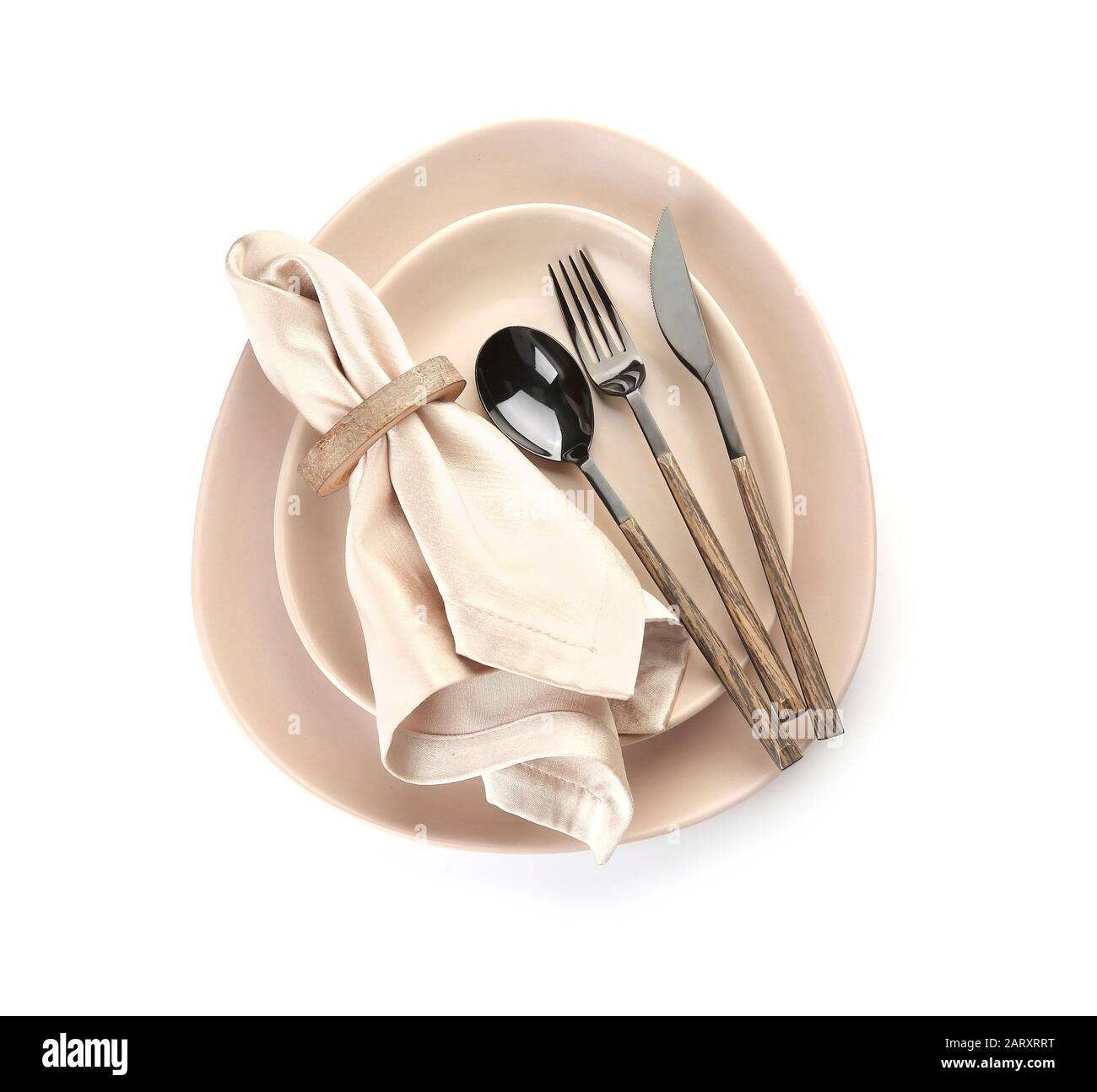 Beautiful table setting on white background Stock Photo - Alamy