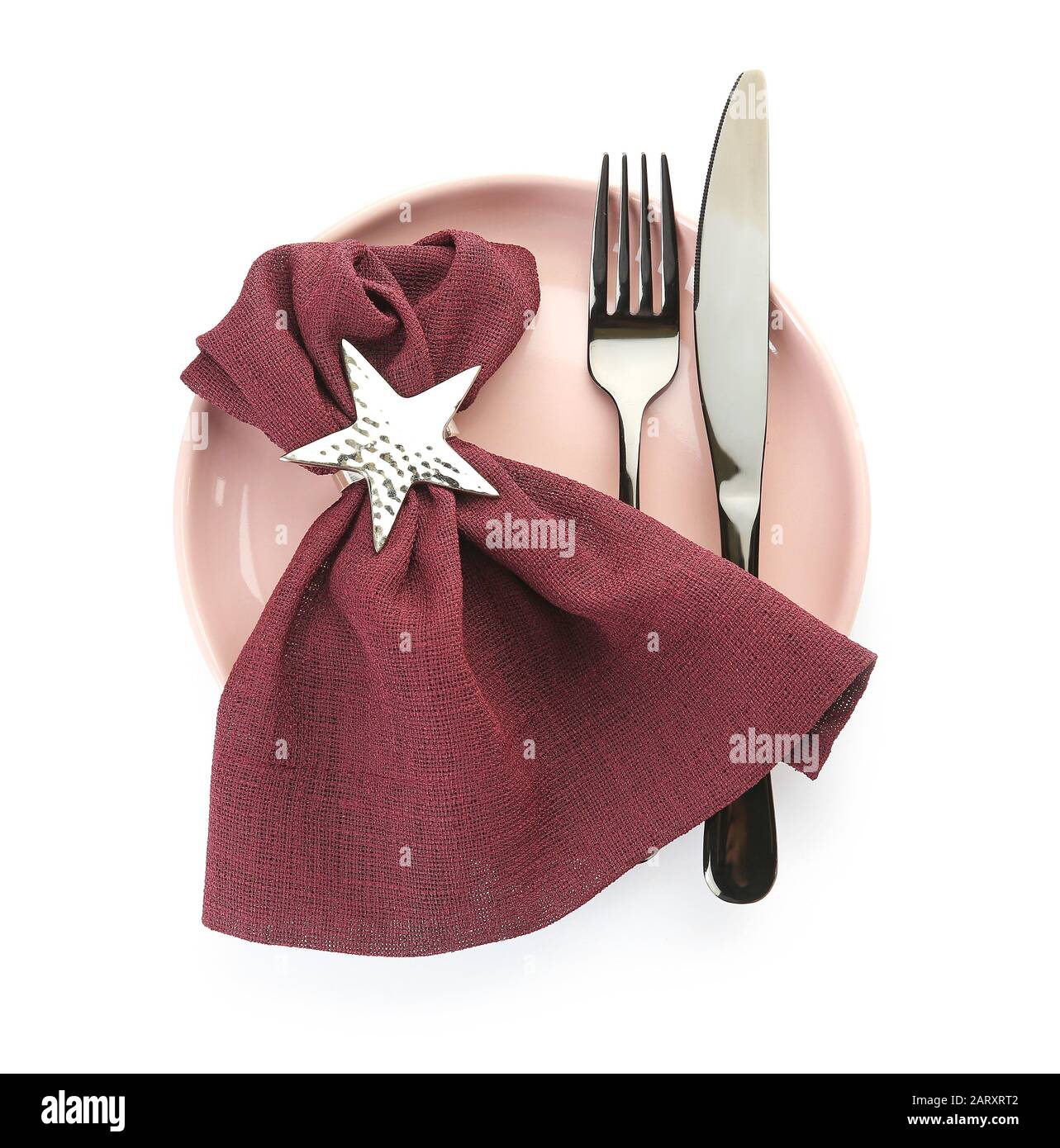 Beautiful table setting on white background Stock Photo - Alamy