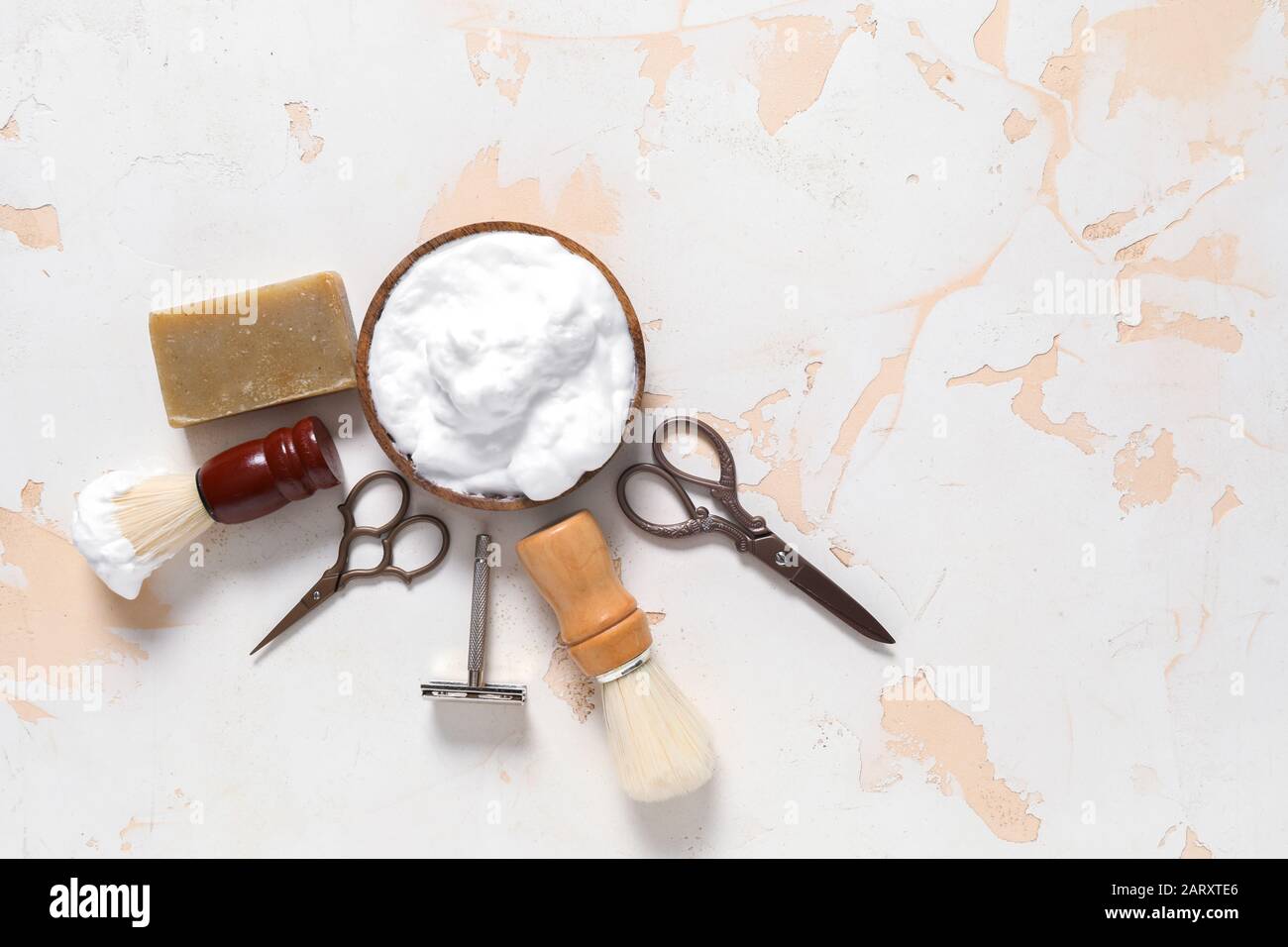 Set for male shaving on light background Stock Photo - Alamy