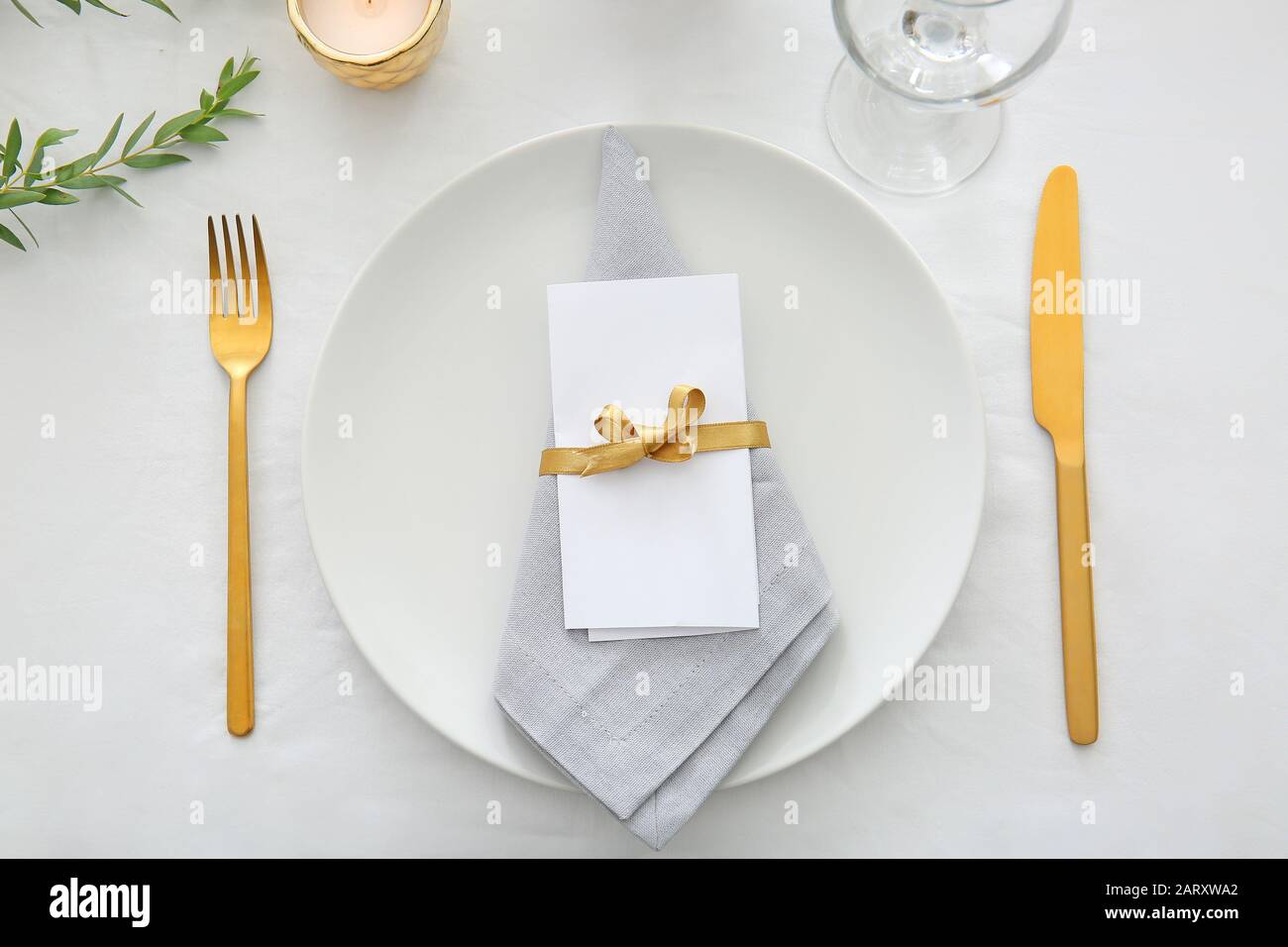 Beautiful table setting, top view Stock Photo - Alamy