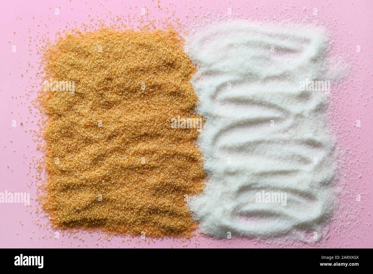 Different types of sugar on color background Stock Photo - Alamy