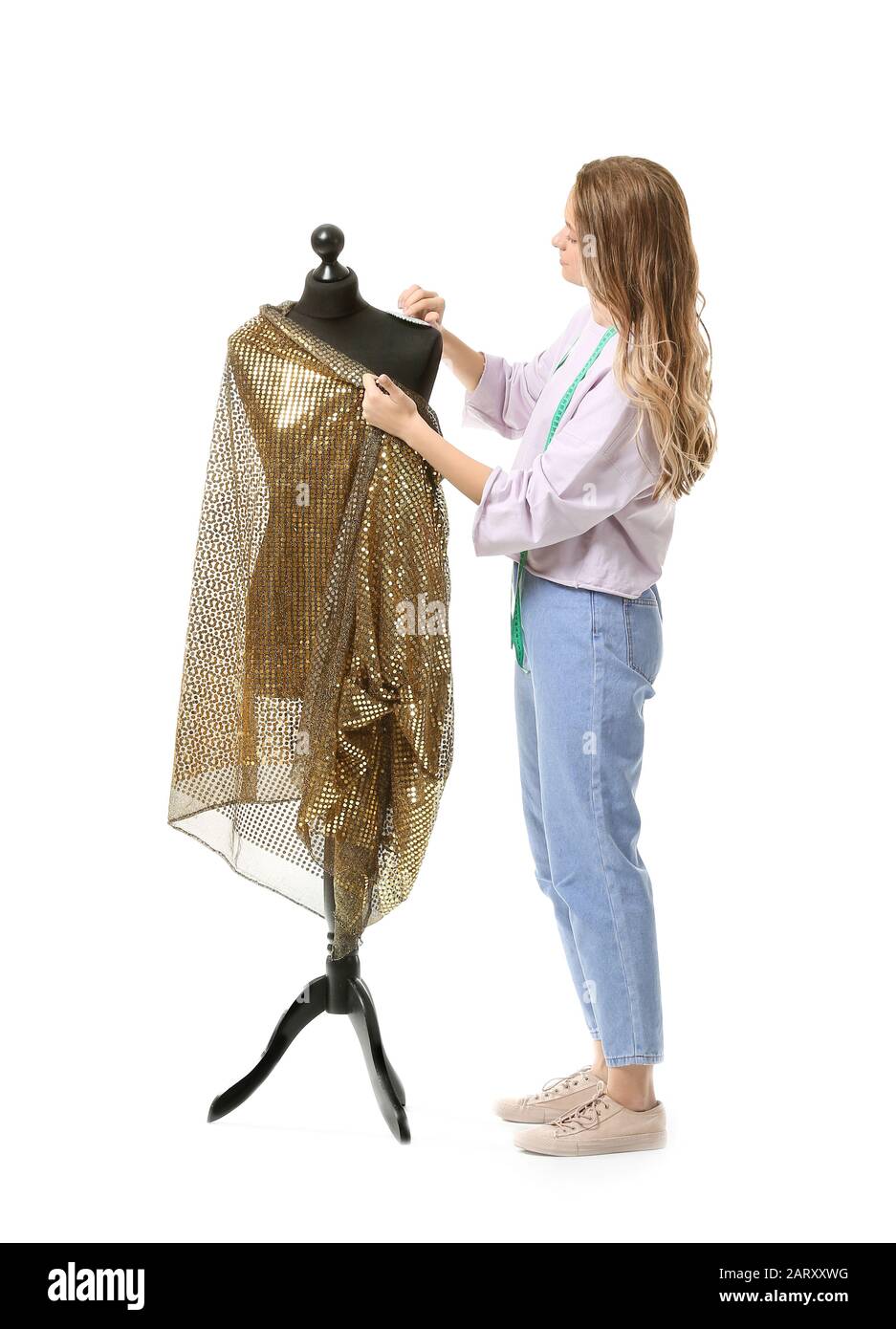 Beautiful female designer on white background Stock Photo - Alamy