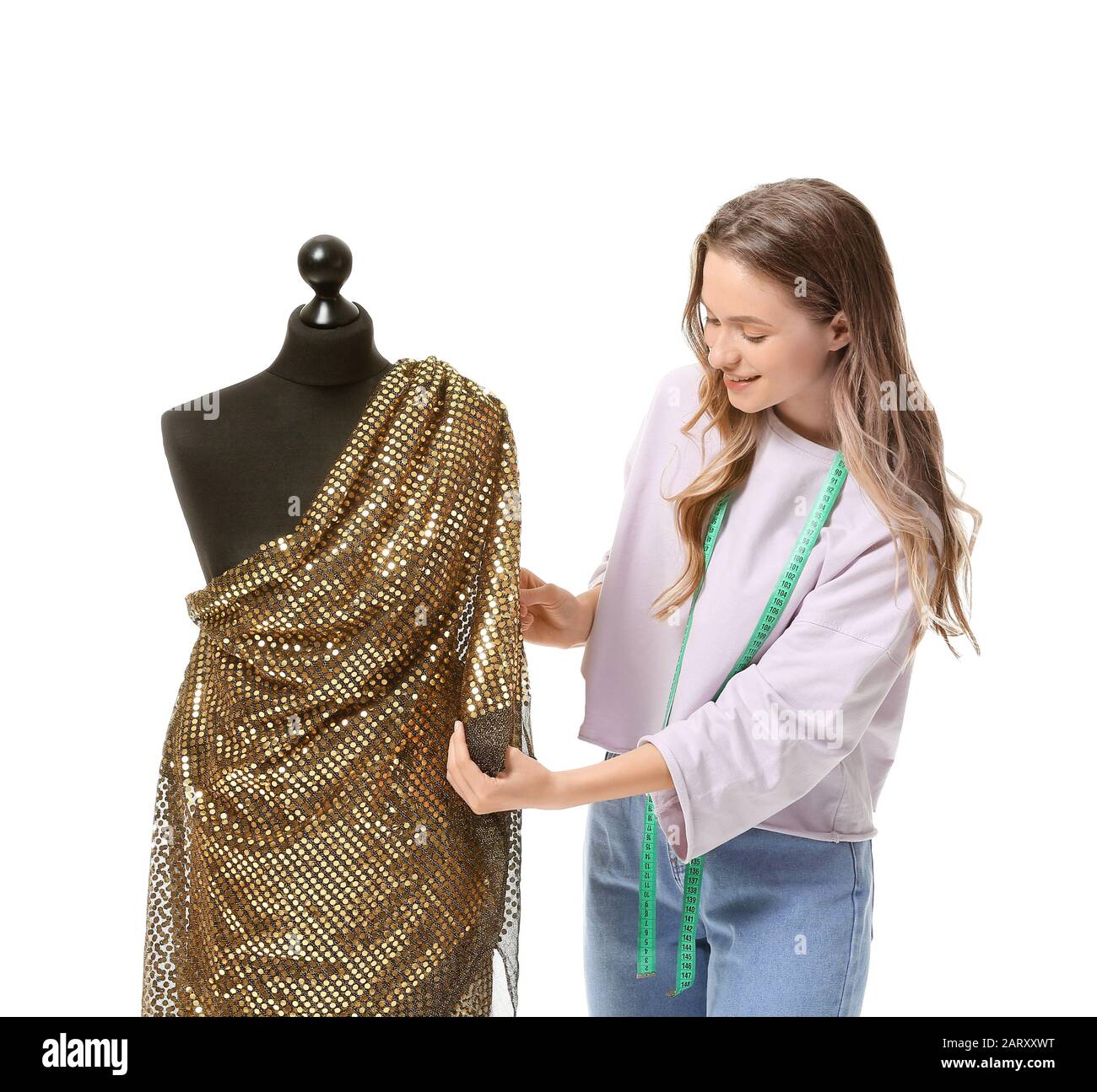 Beautiful female designer on white background Stock Photo - Alamy