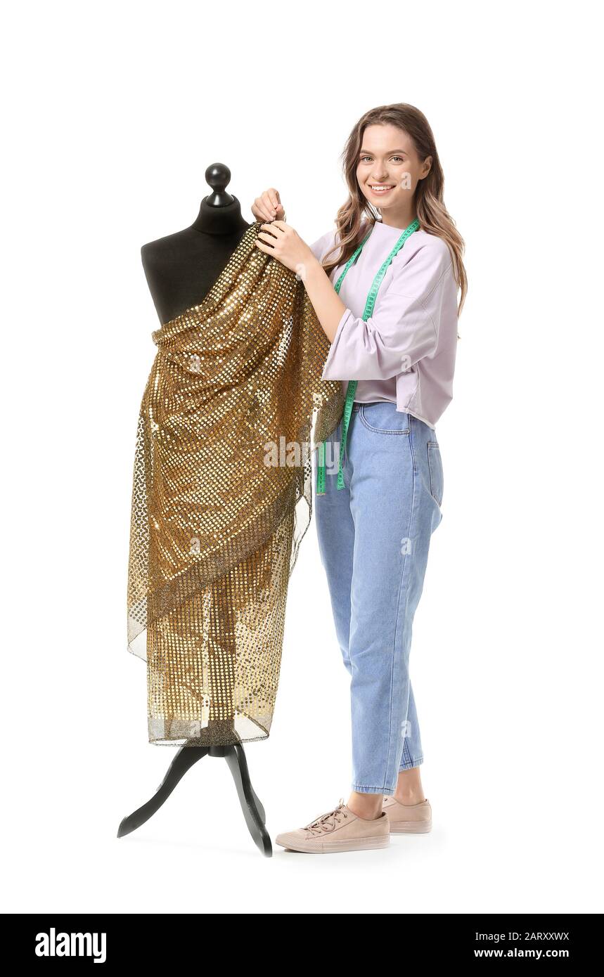 Beautiful female designer on white background Stock Photo - Alamy