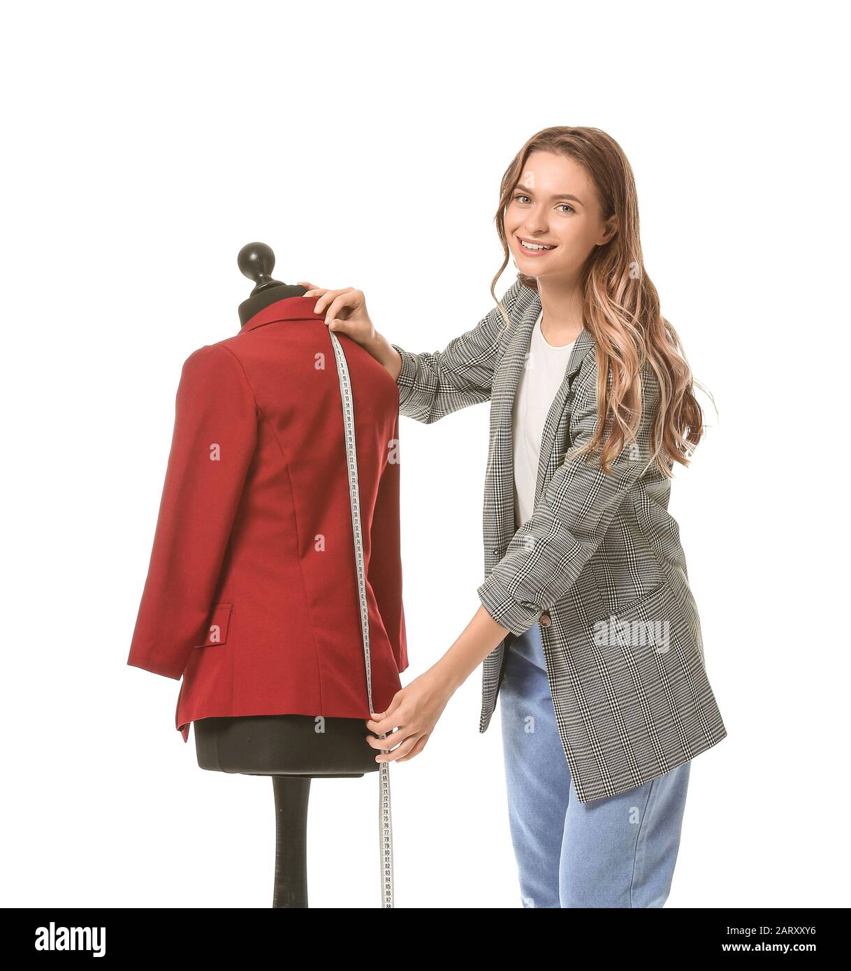 Beautiful female designer on white background Stock Photo - Alamy