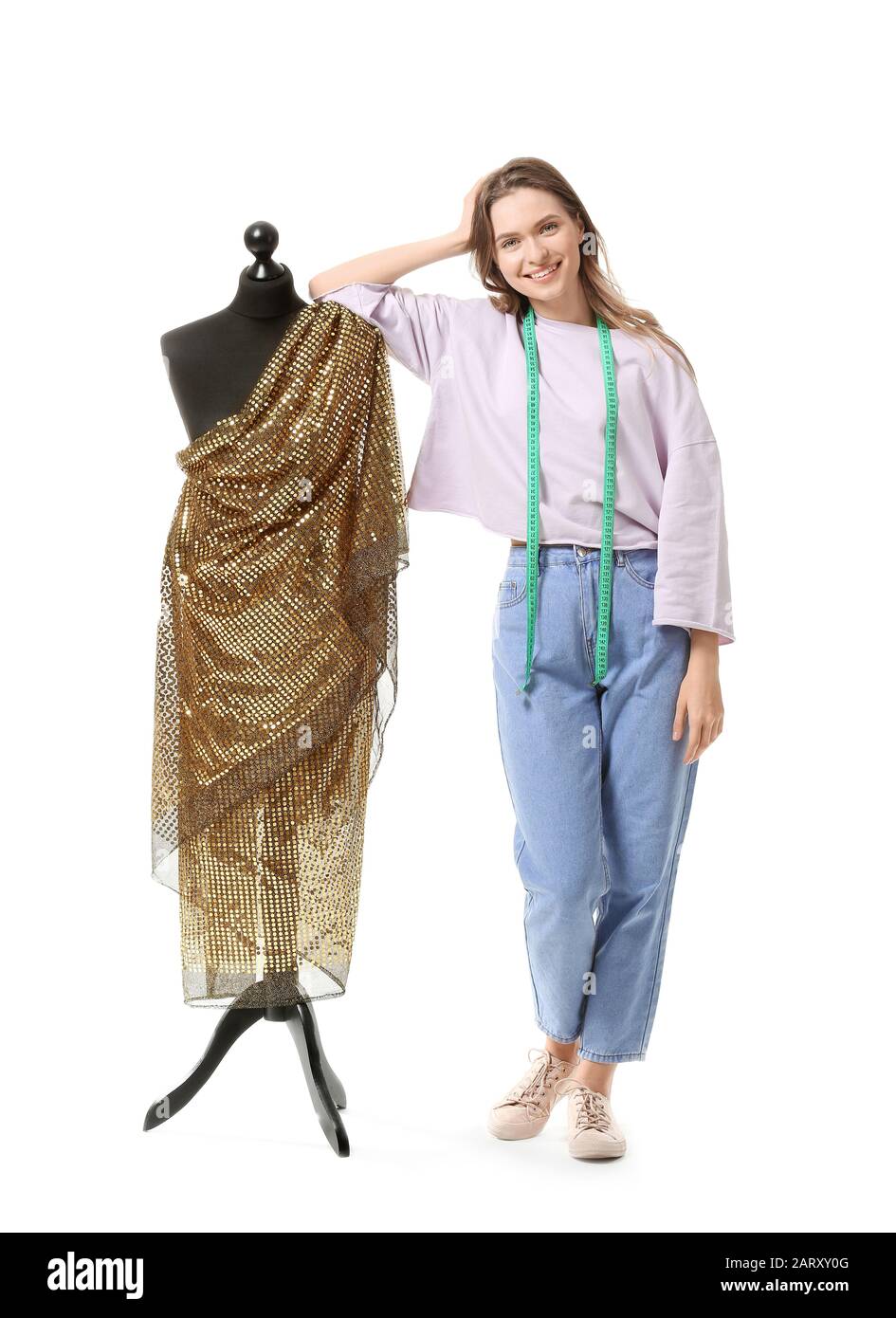 Beautiful female designer on white background Stock Photo - Alamy