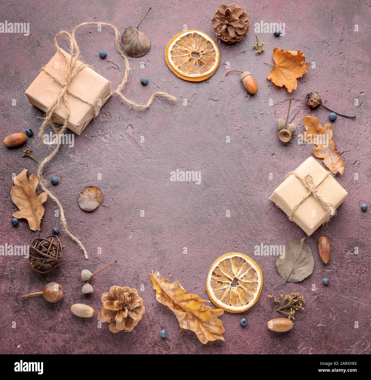 Beautiful autumn composition on grunge background Stock Photo - Alamy