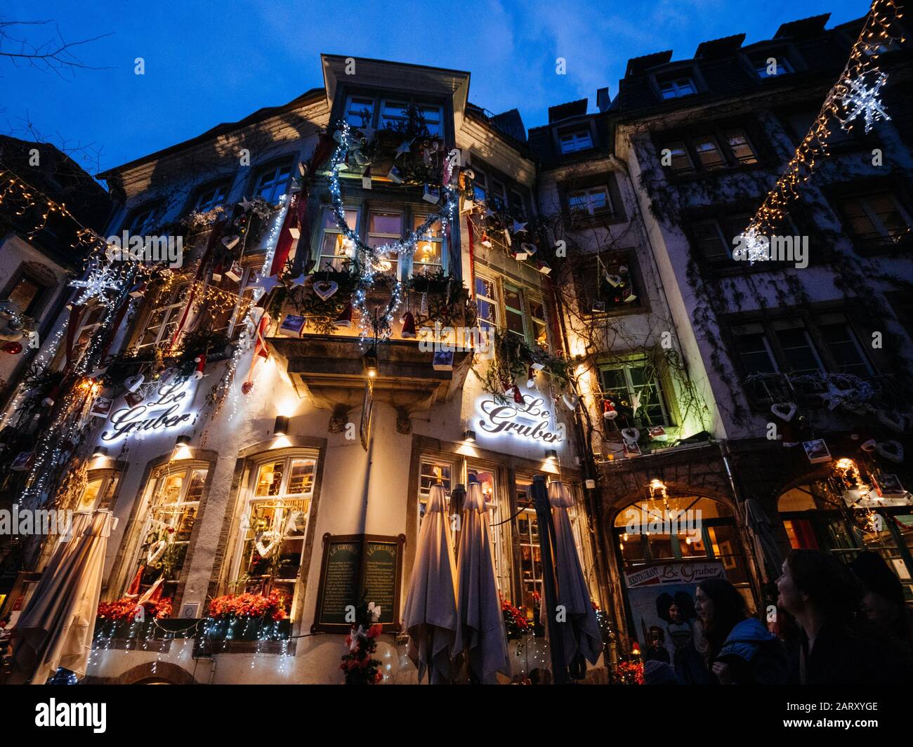 Strasbourg, France - Dec 24, 2018: Low wide anlge view of Le Gruber ...