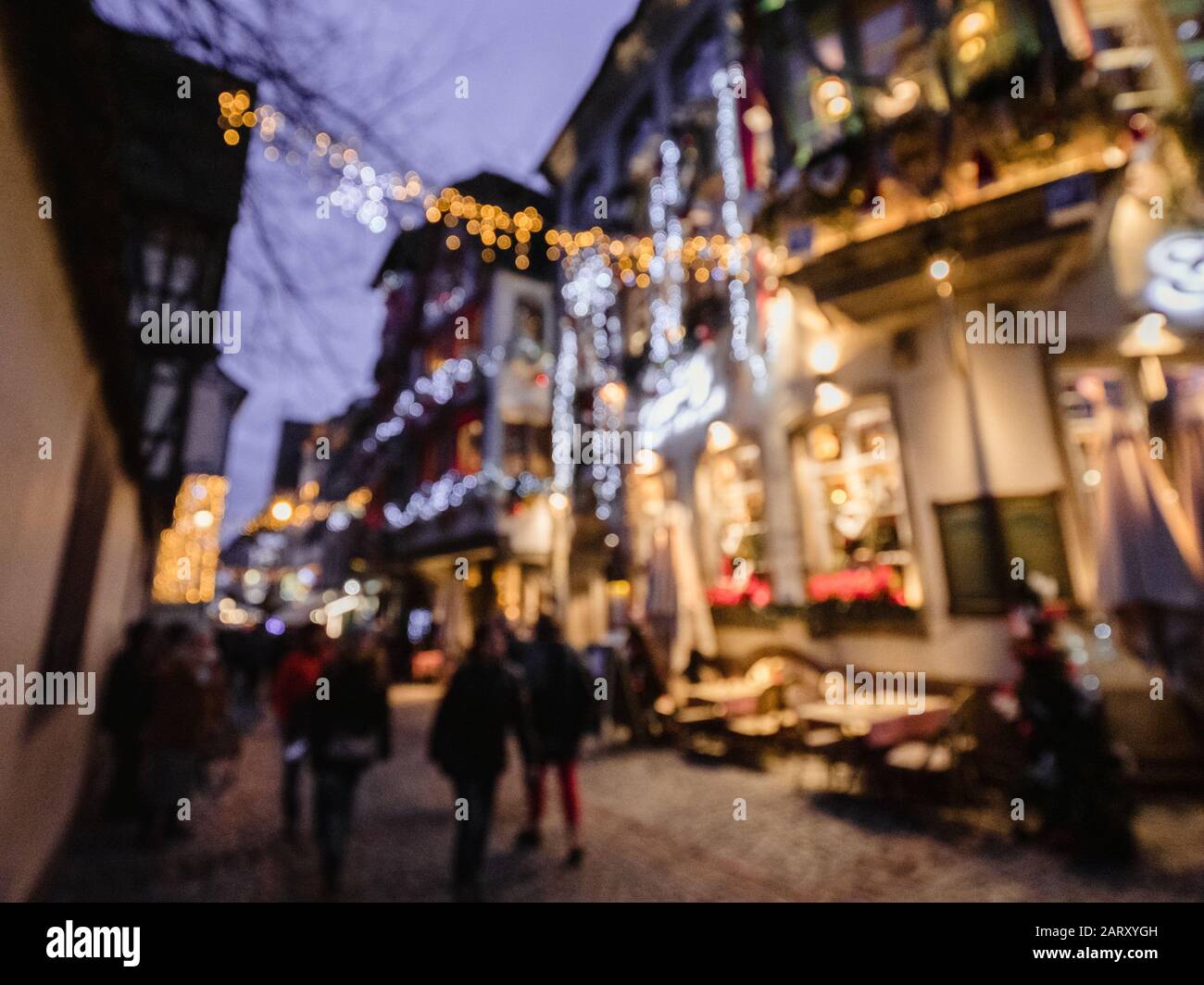 Defocused wide anlge view of Le Gruber restaurant on the iconic ...