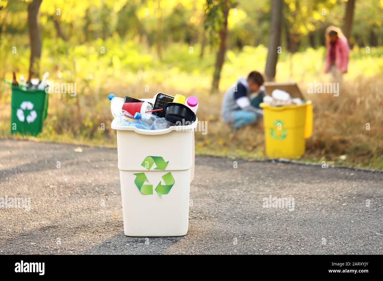 Container with trash outdoors. Concept of recycling Stock Photo - Alamy