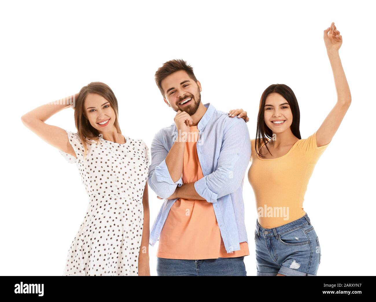 Group of friends on white background Stock Photo - Alamy