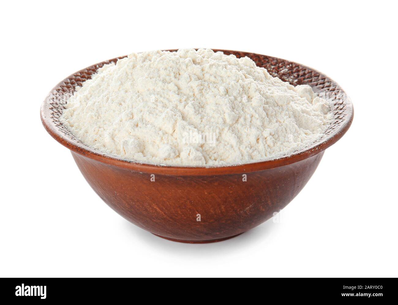 Bowl with flour on white background Stock Photo - Alamy
