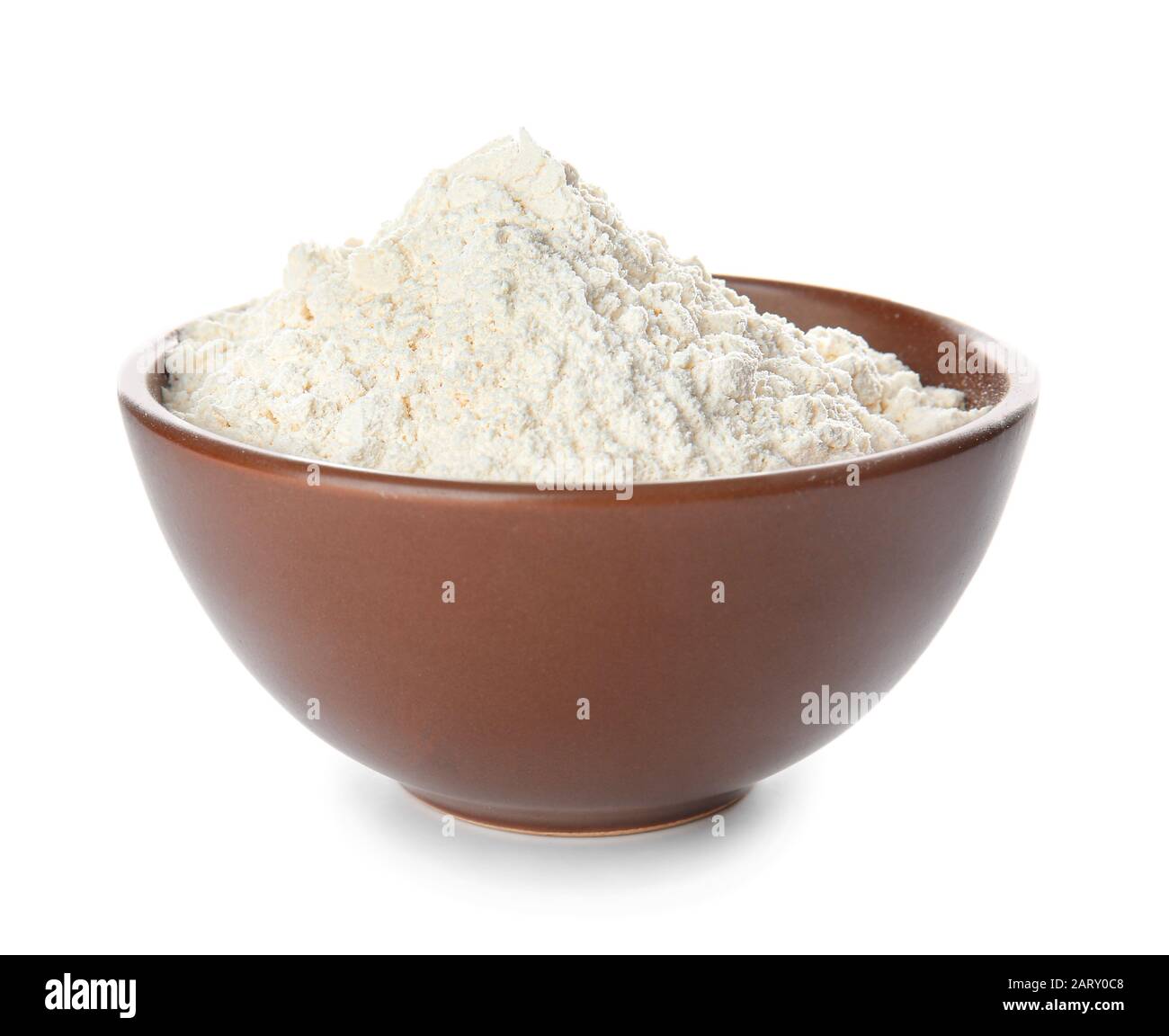 Bowl with flour on white background Stock Photo - Alamy