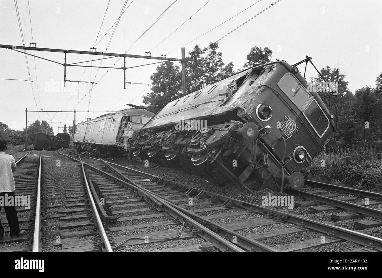 Two trains collided Black and White Stock Photos & Images - Alamy