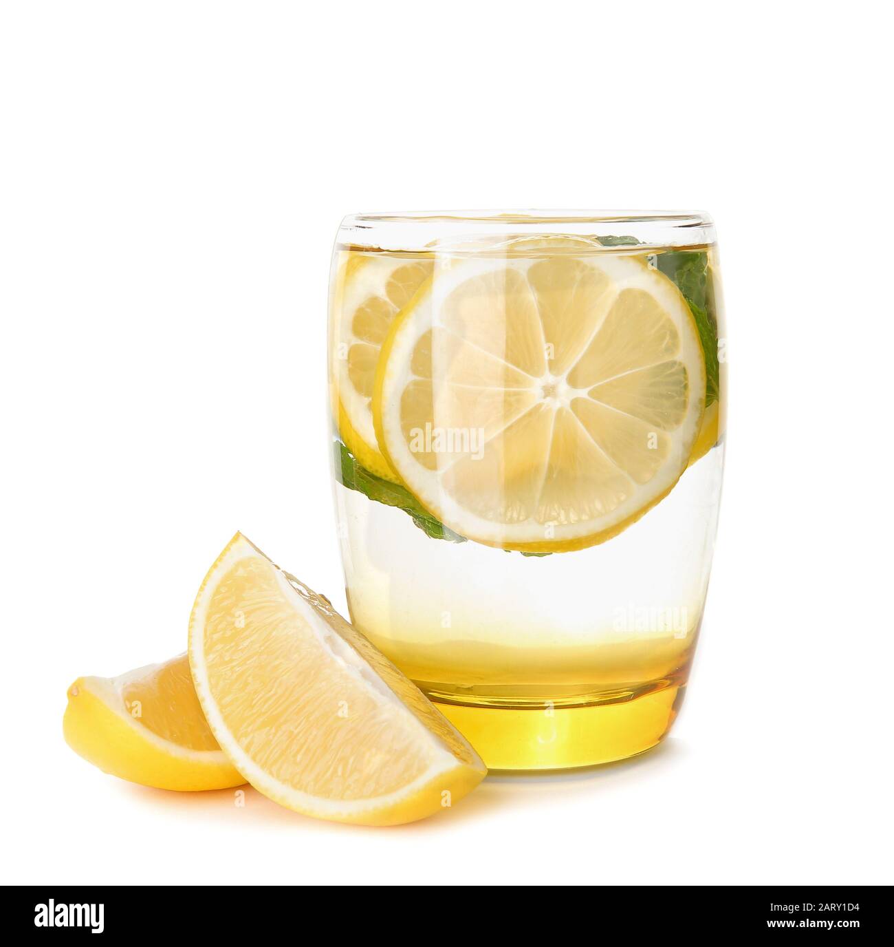 Glass of fresh lemonade on white background Stock Photo - Alamy