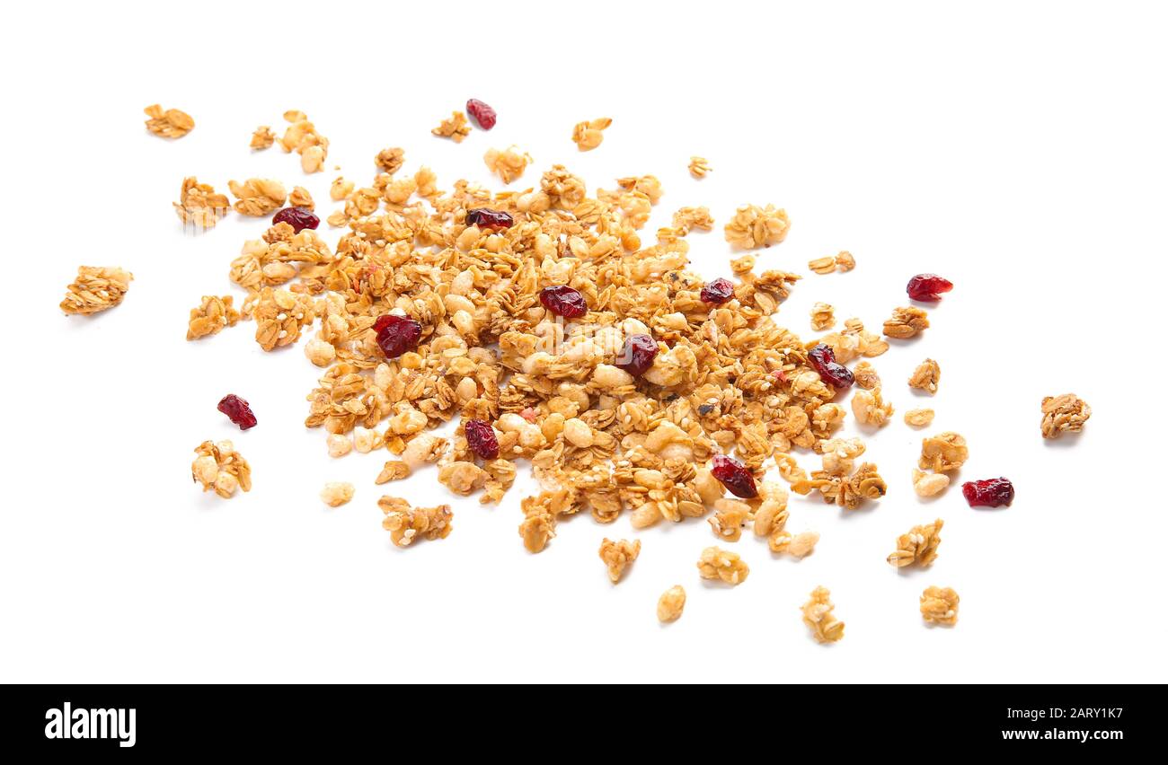 Tasty granola on white background Stock Photo - Alamy