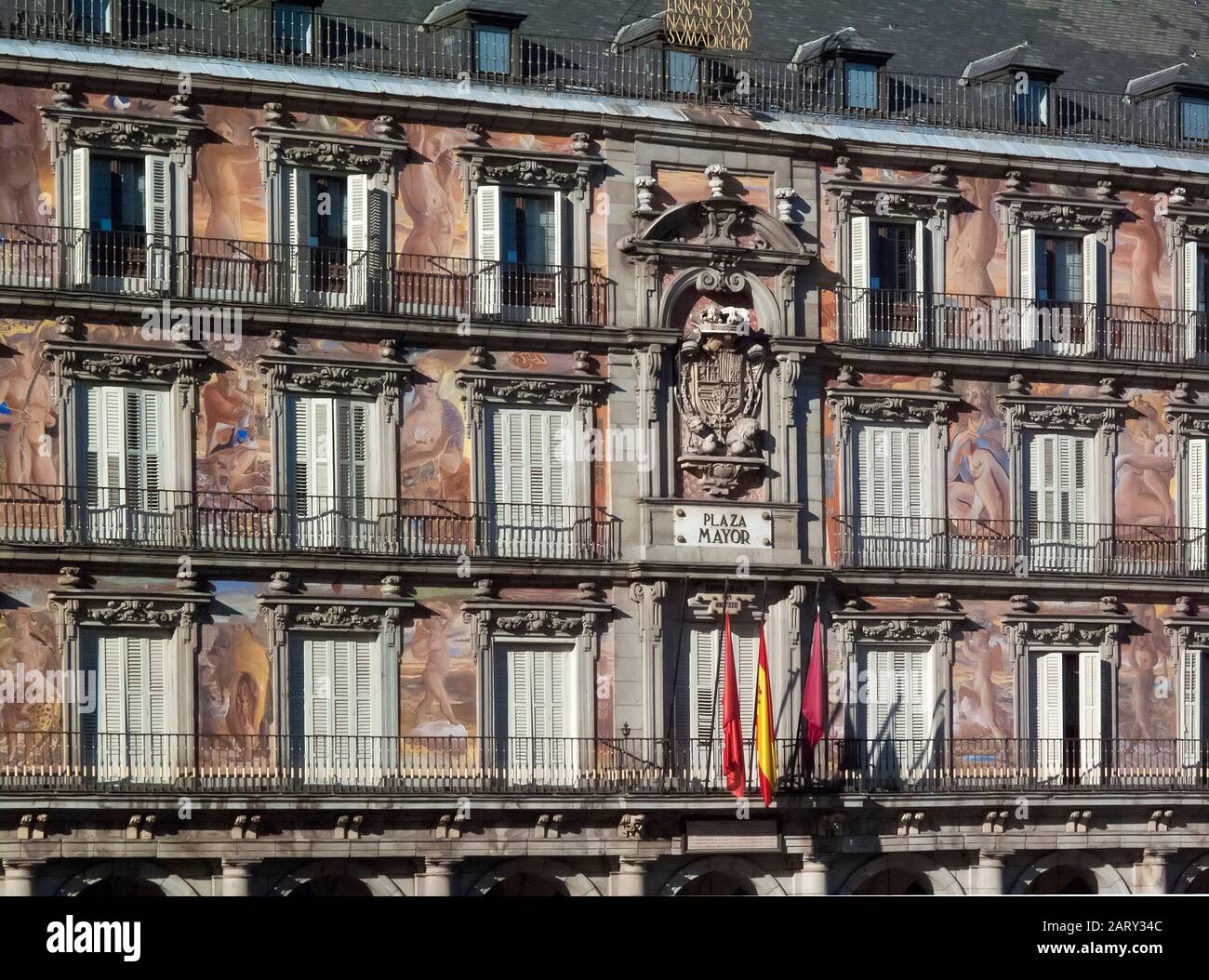 Facade of building on Plaza Mayor, Madrid, Spain Stock Photo - Alamy