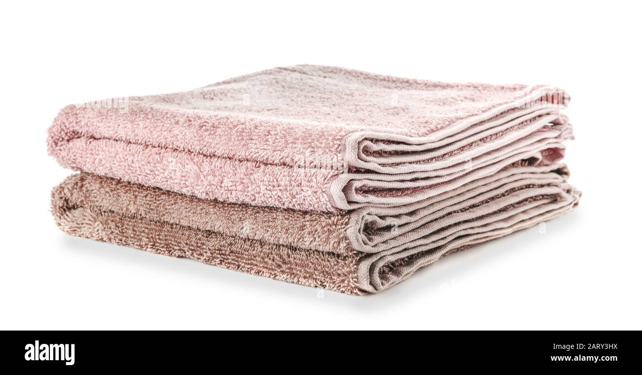 Stack of clean towels on white background Stock Photo - Alamy