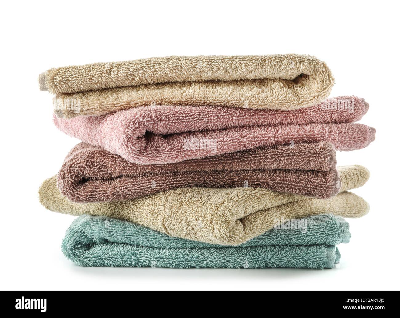 Stack of clean towels on white background Stock Photo - Alamy