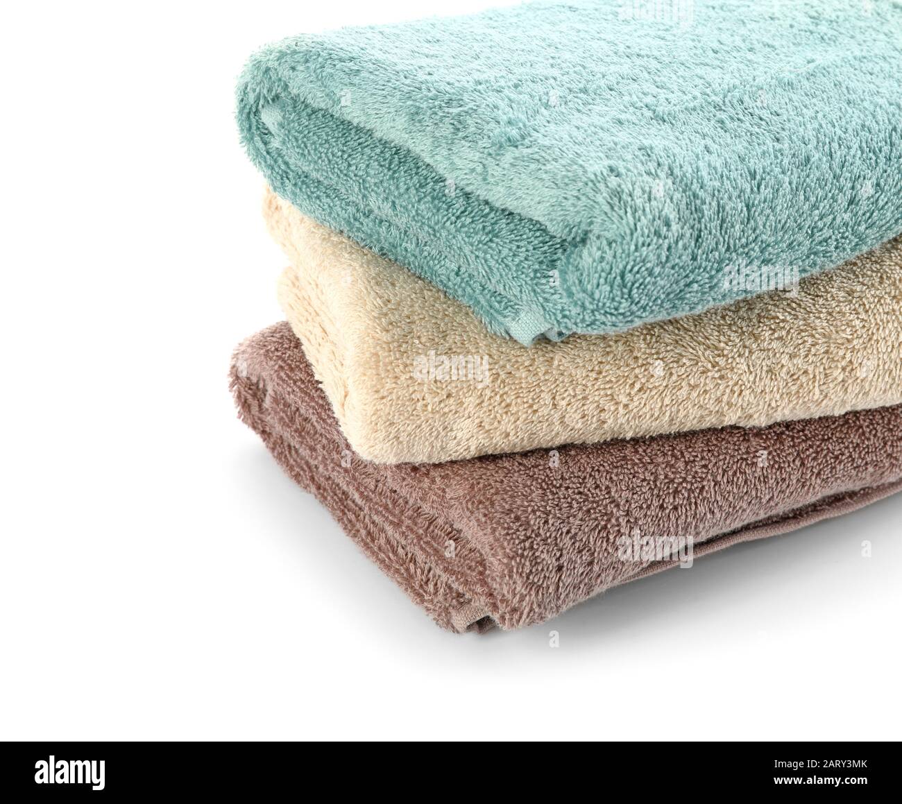 Stack of clean towels on white background Stock Photo - Alamy