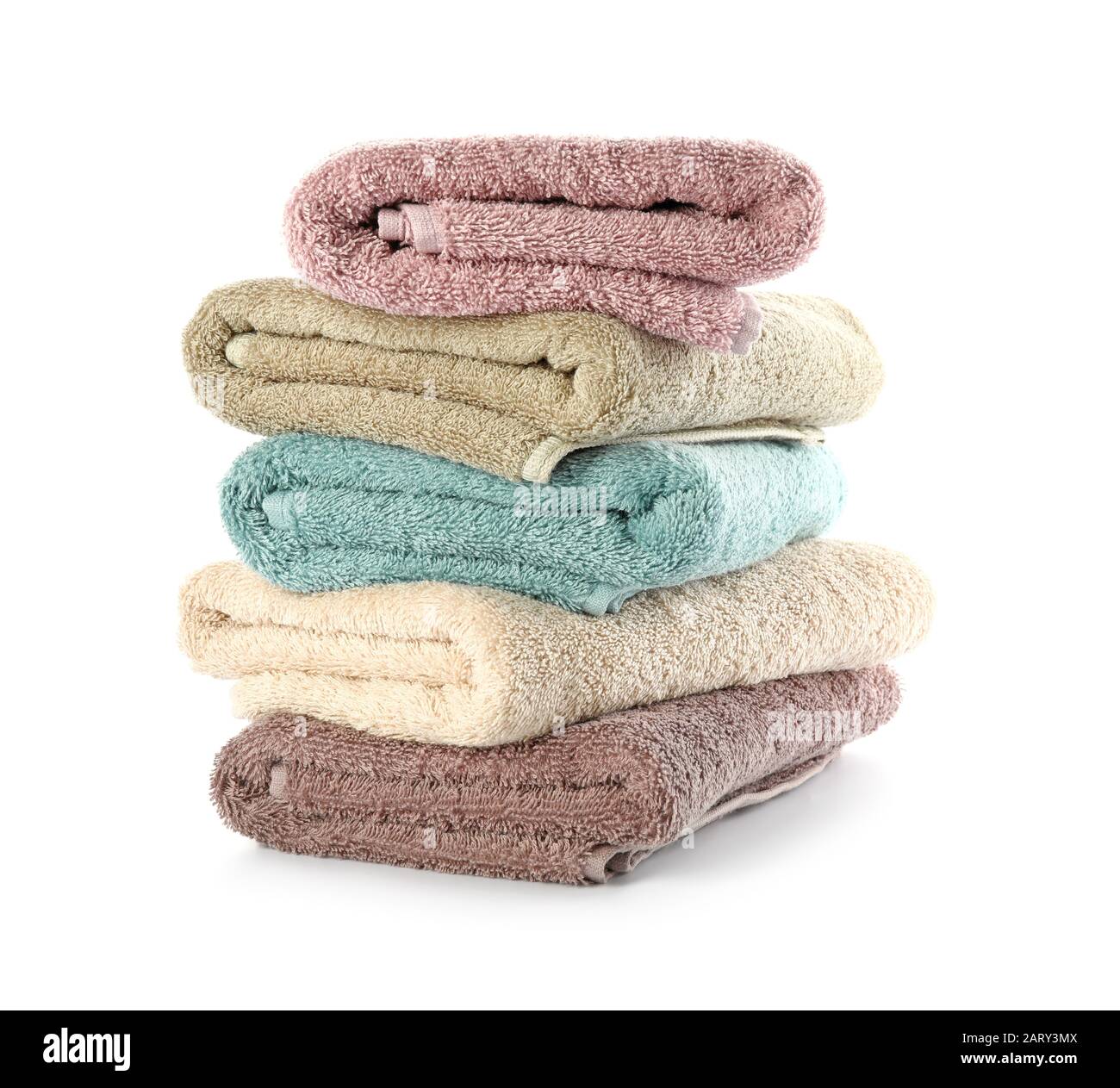 Stack of clean towels on white background Stock Photo - Alamy