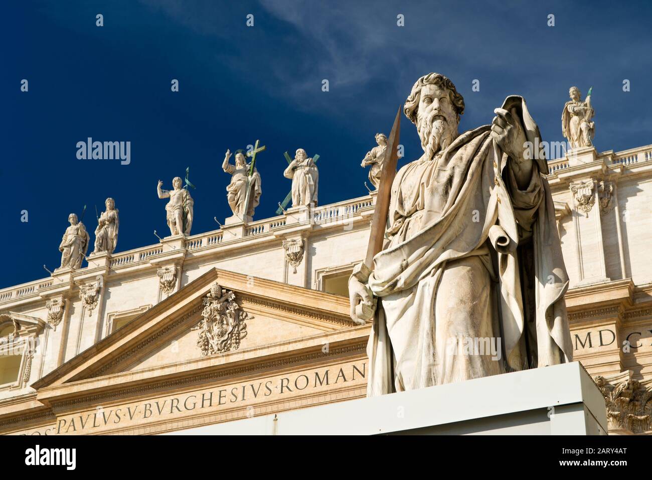 Statue Apostle Paul in front of the Basilica of St. Peter, Vatican ...