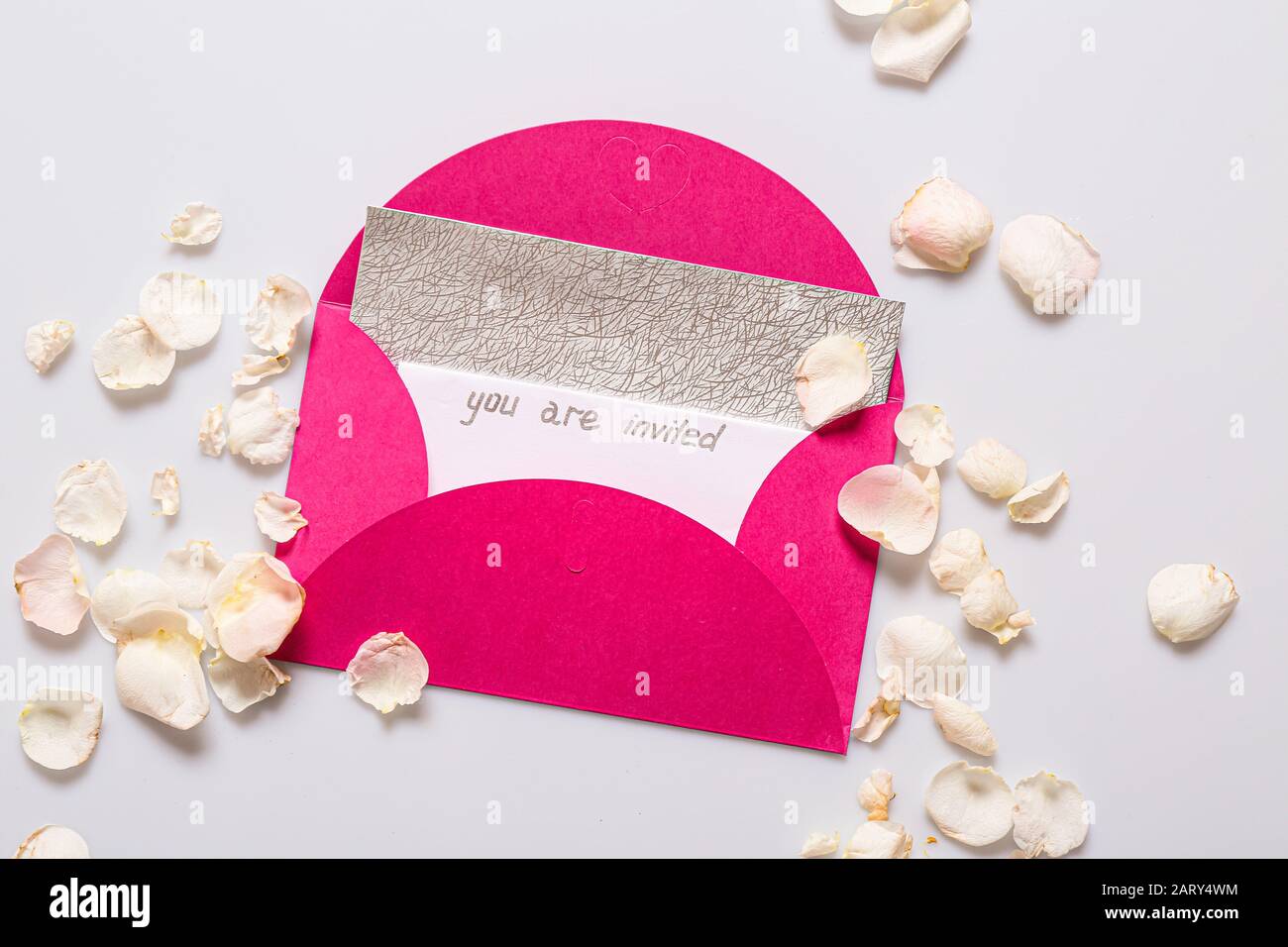 Invitation with envelope on white background Stock Photo - Alamy