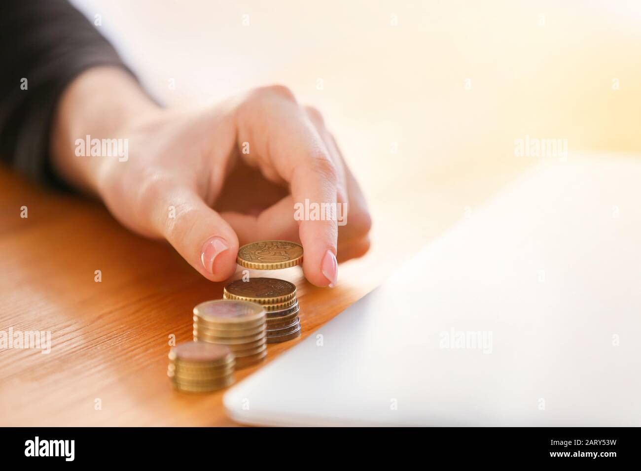 Bank counting stacks of money hi-res stock photography and images - Alamy