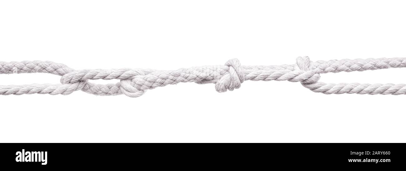 Rope with knots on white background Stock Photo - Alamy