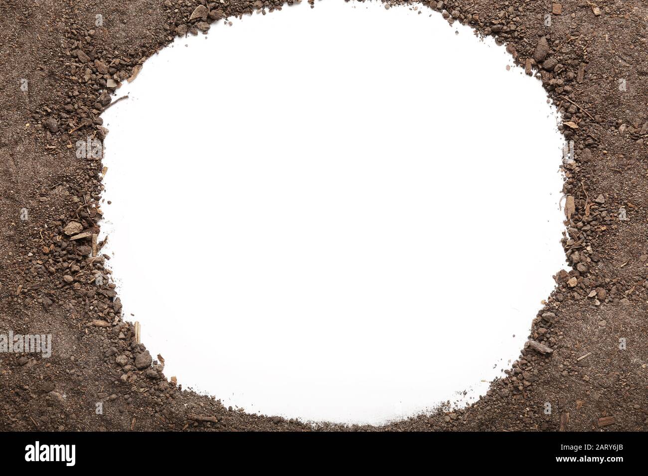 Frame made of brown soil on white background Stock Photo - Alamy