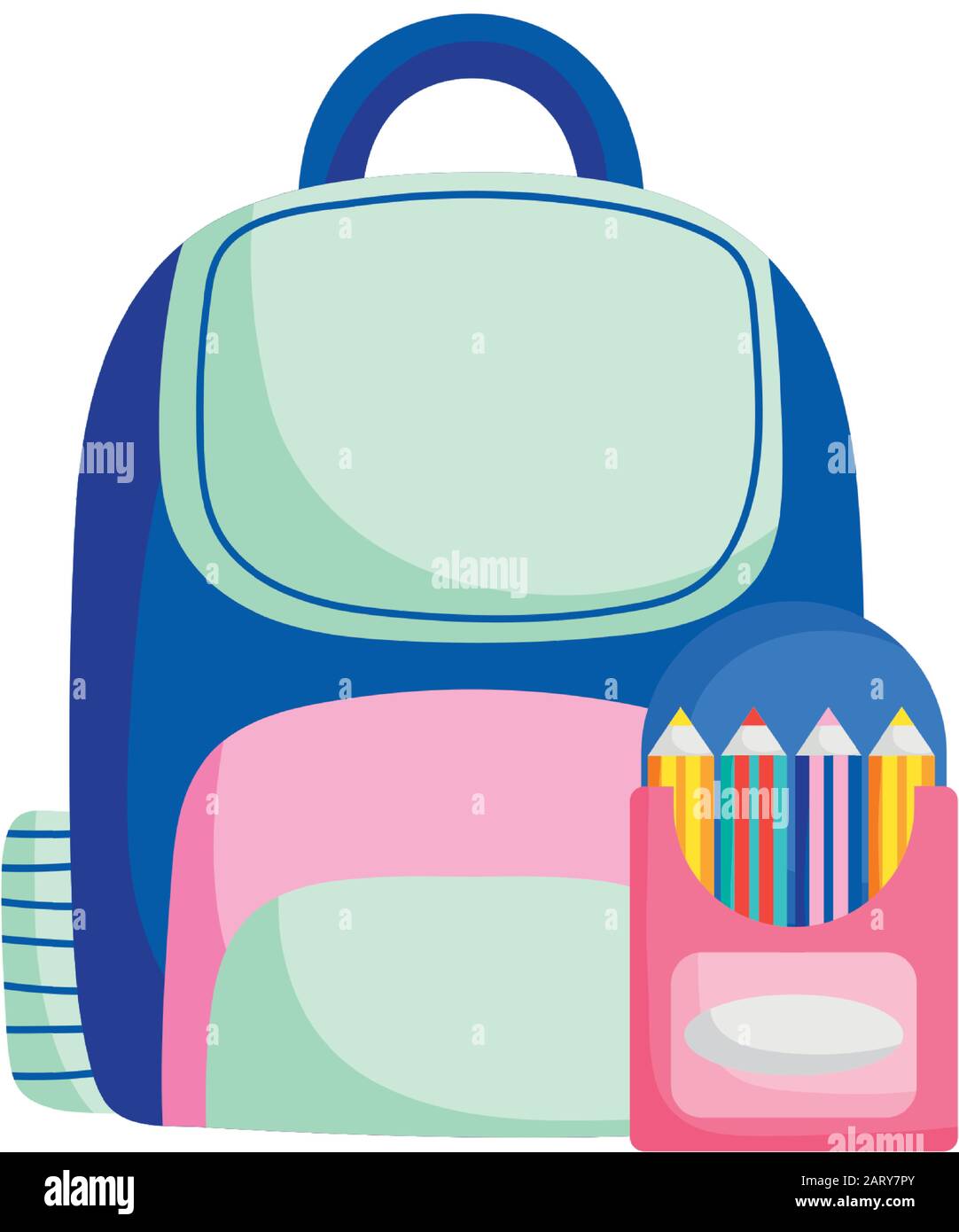back to school education backpack and colored pencils in box vector ...