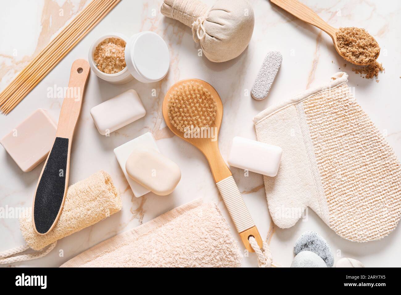 Set of bath items on white background Stock Photo - Alamy