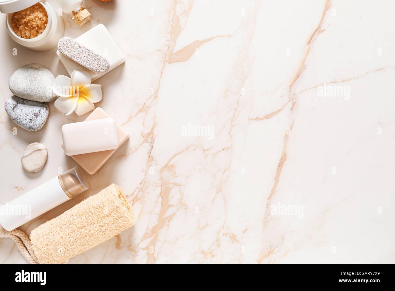 Set of bath items on white background Stock Photo - Alamy